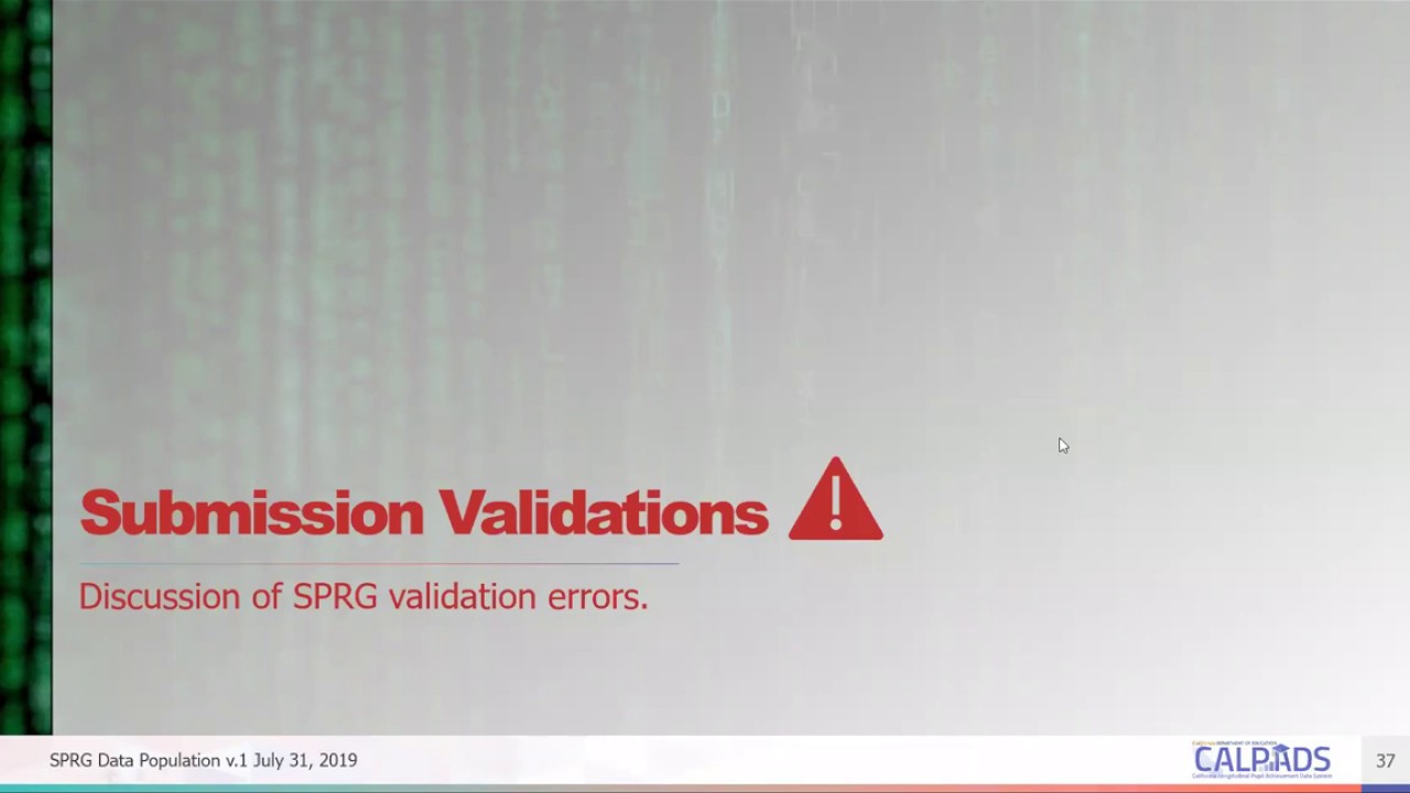 SPRG Data Population - (Module F) - Input Validation Errors