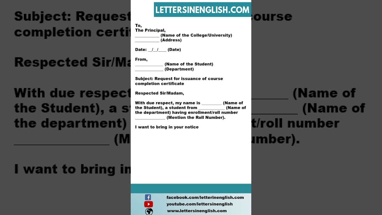 Request Letter for Issuance of Course Completion Certificate