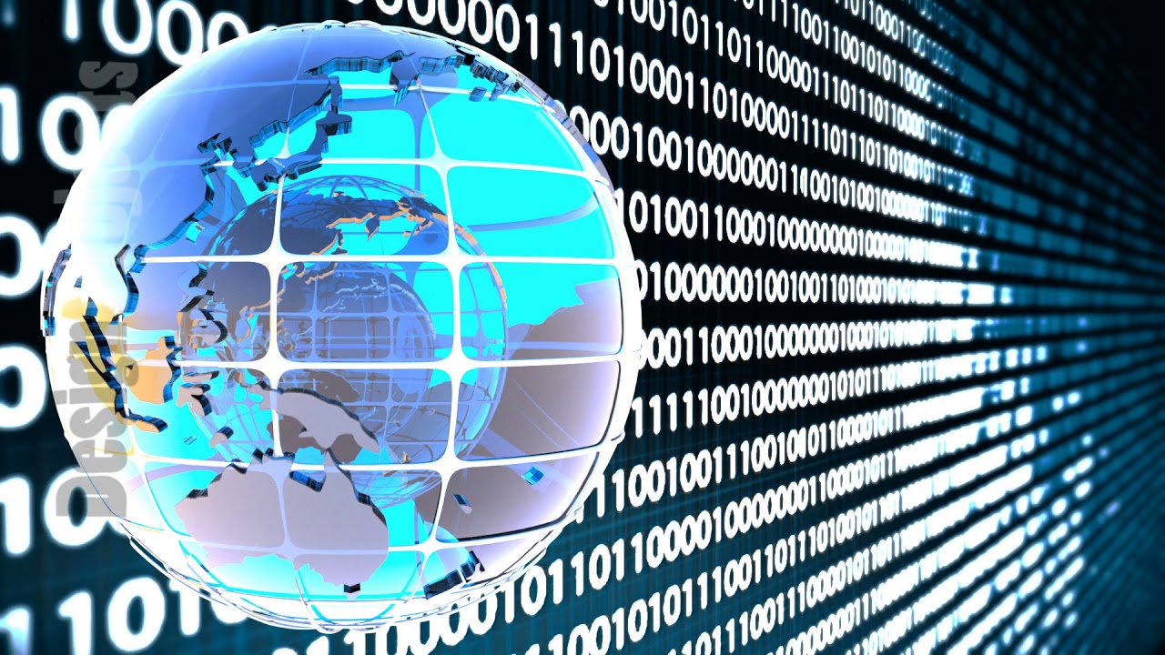 Abstract background of binary code with the rotation of the glass of the globe. Loopable