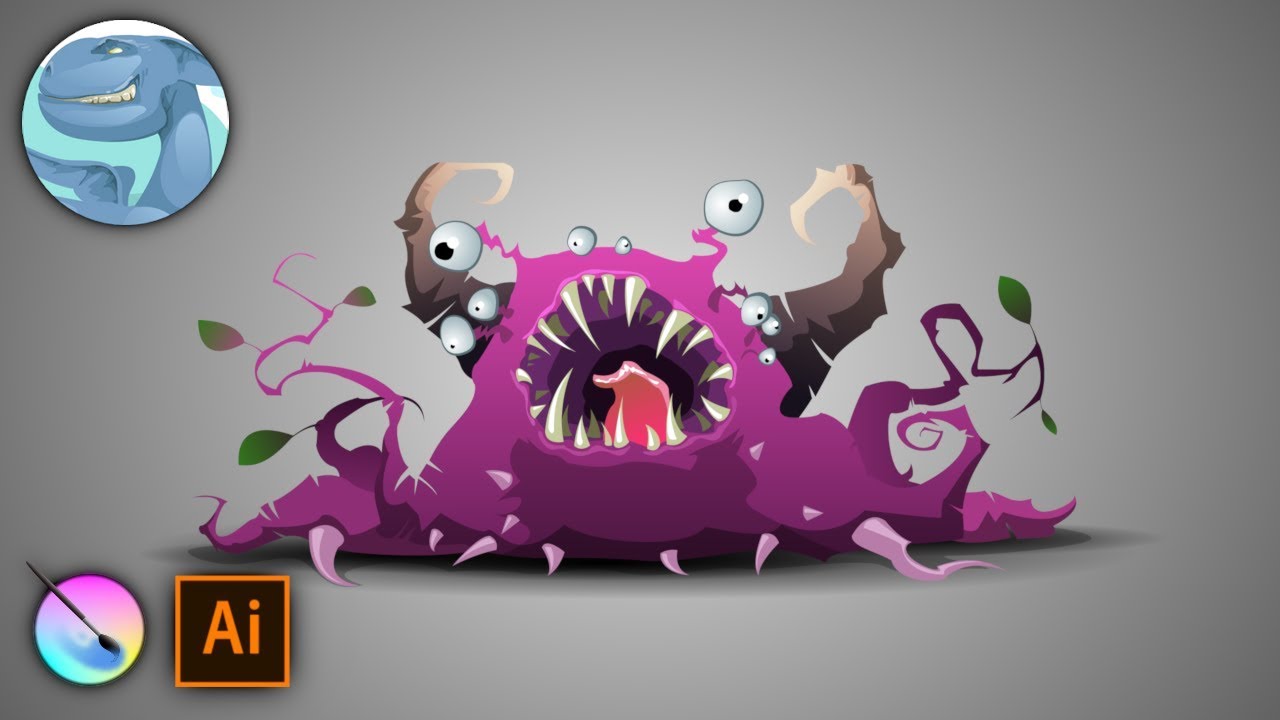 Cartoon monster character. Speed sketch with Krita. Vector art with Adobe Illustrator.