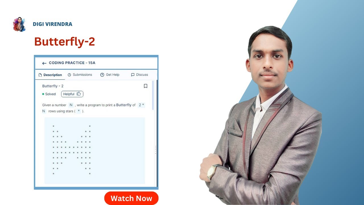 Coding Practice -15A | Butterfly Pattern in Python || SOLVE PATTERN PROBLEM #python #nxtwave