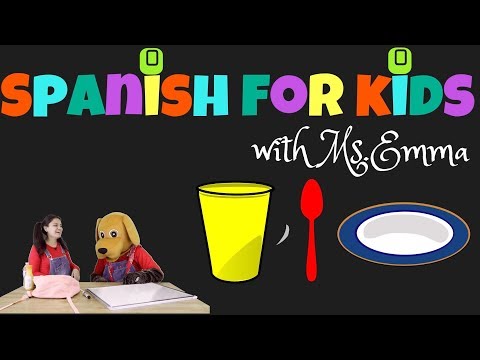 Teaching kids | Spanish For Kids [spoon-cup-plate][ Emma and Fluffy ]