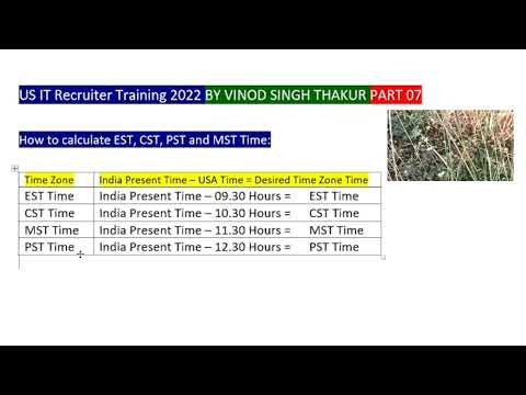 Part 07 | US IT Recruiter Training 2022 | How to calculate EST, CST, MST and PST Time |