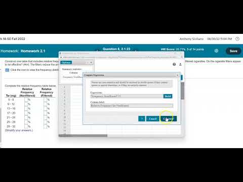 Math 14 HW 2.1.23 Construct a Relative Frequency Distribution using StatCrunch