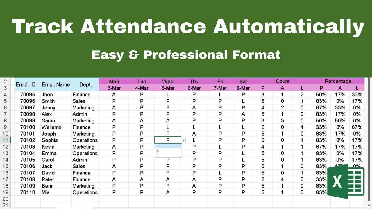 Create Weekly Attendance Sheet in Excel | Easy & Professional Format