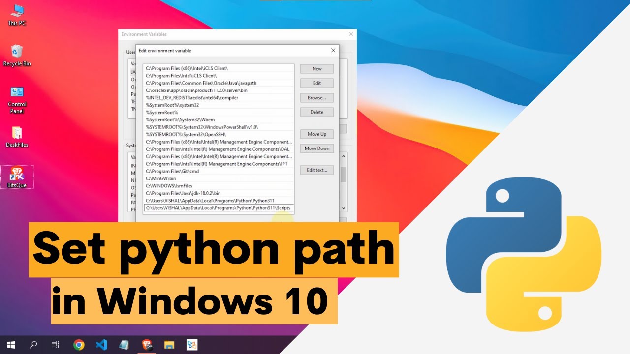 How to set python path in environment variable || windows 10 || BitsQue