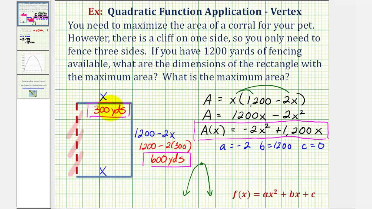 Ex: Quadratic Function Application - Maximum Area