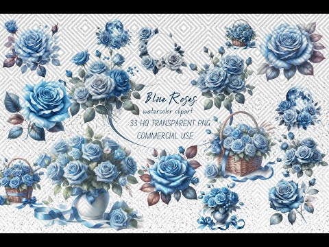 33 Blue Rose Floral Clipart PNG