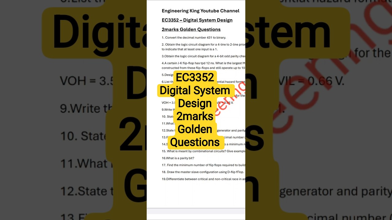 EC3352|Important questions|Digital System Design|2marks important questions|Engineering king|
