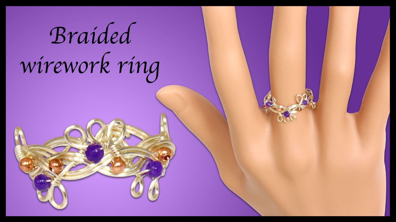 DIY organic beaded wirework braided ring