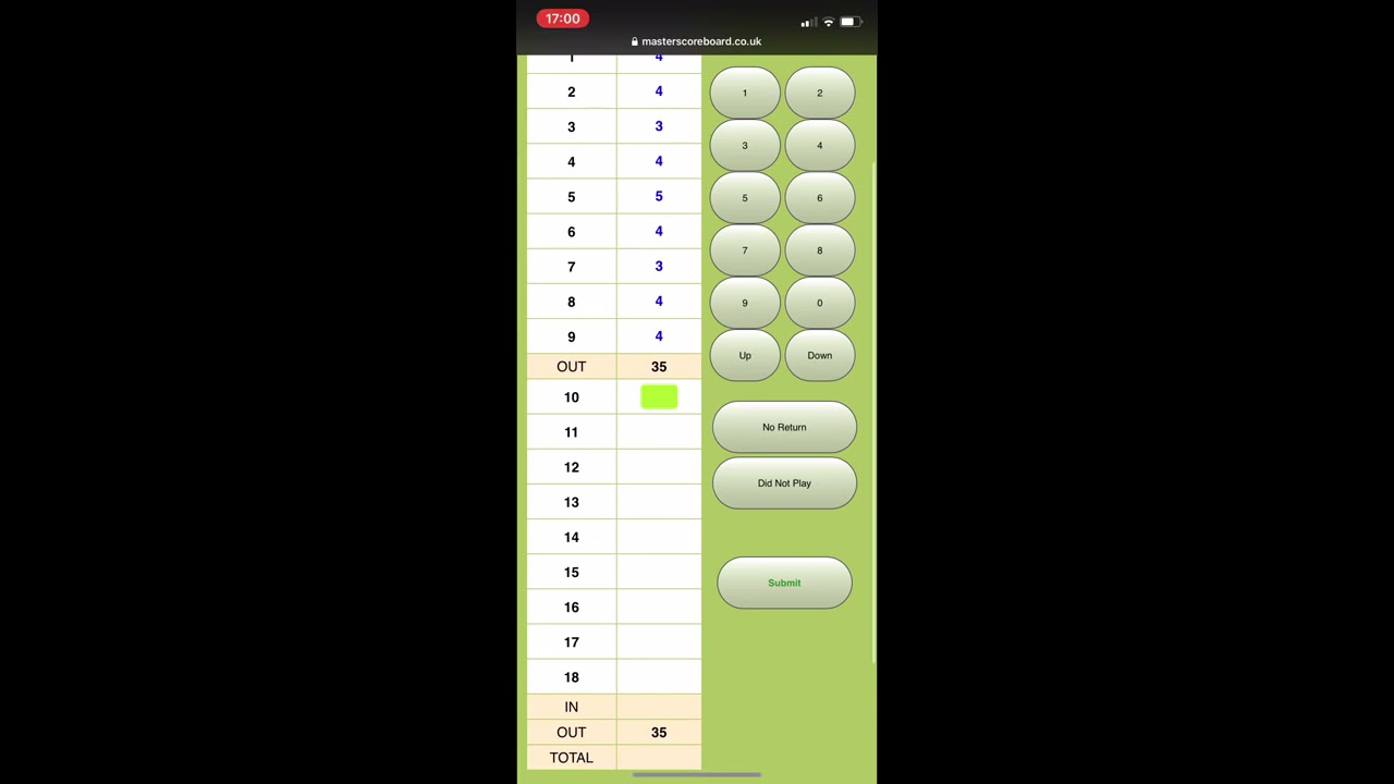 Entering scores on MasterScoreboard