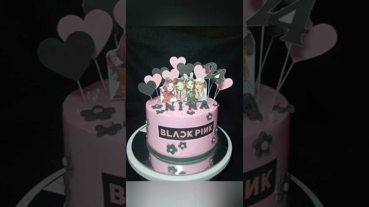 Black Pink Theme Cake Paper Topper Decor and Butter Cream Frosting #shorts