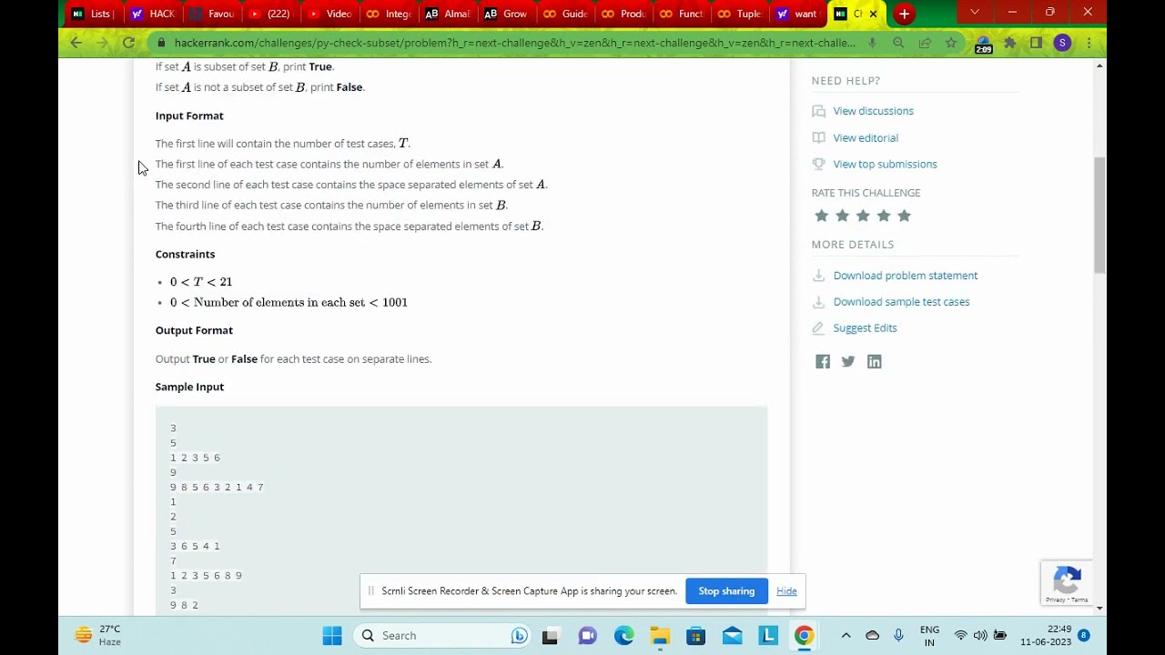 Hacker Rank #problem solving #checking subset