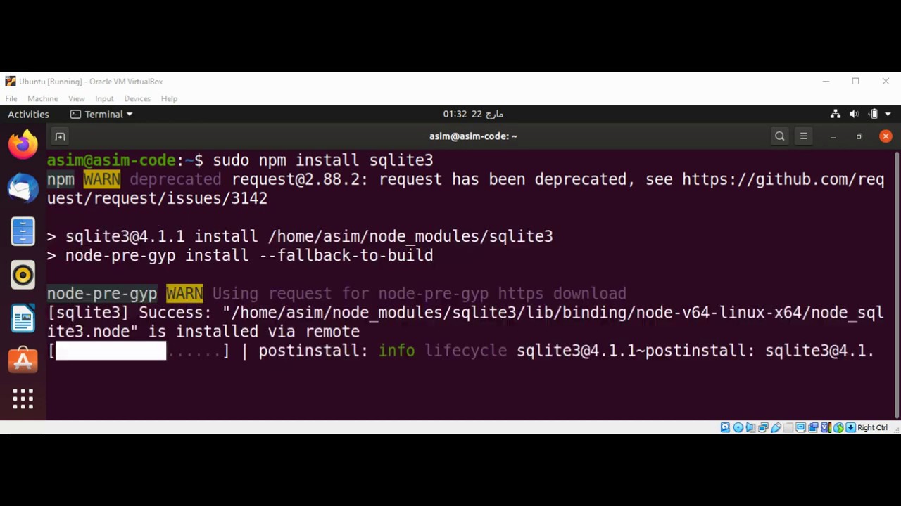 Install SQLite, md5 and create database and table in NodeJS