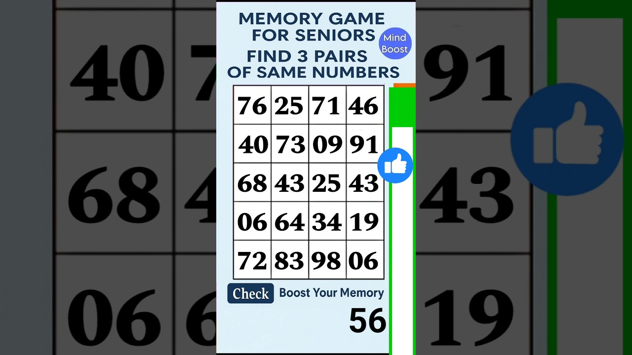 Brain Game for Seniors: Can You Find the Matching Numbers? #braintraining