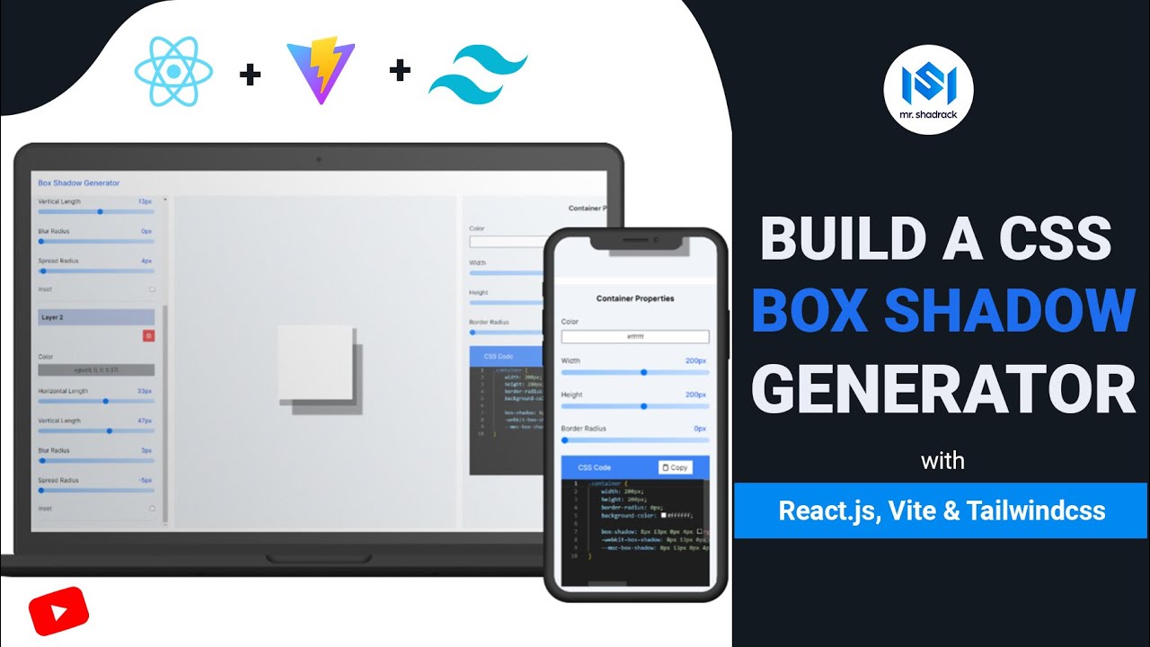 CSS Box Shadow Generator App with React.js, Vite & Tailwindcss