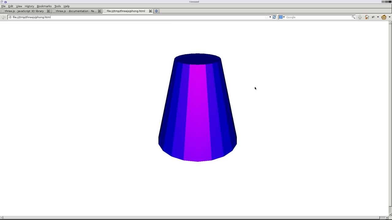 Phong Material with Shininess and Lighting HTML5 3D Using Threejs Linux Tutorial