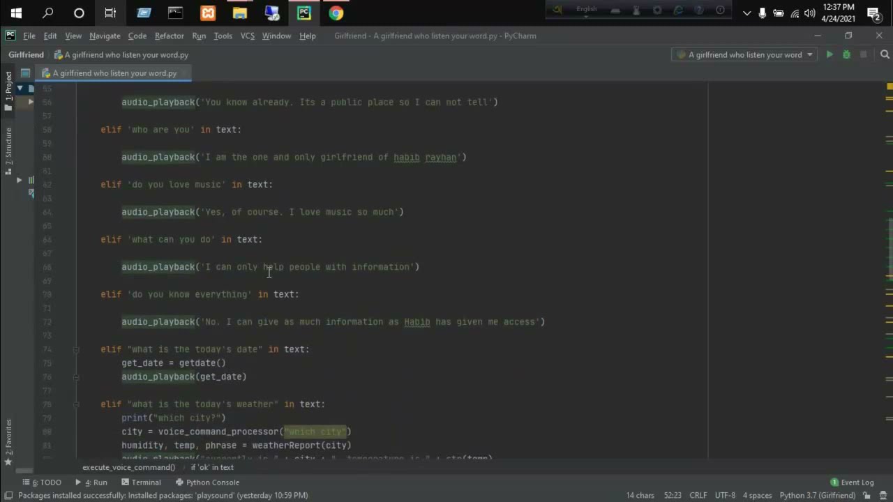 Virtual Girlfriend || Virtual Assistant || Python || PyCharm || Habib Rayhan