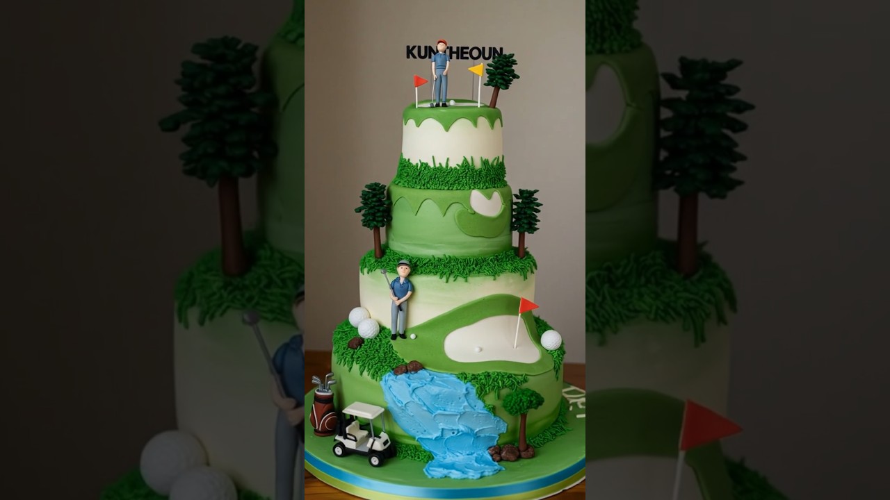 multi-tiered golf-themed birthday cake ideas#cake #birthdaycake #cakedecorating