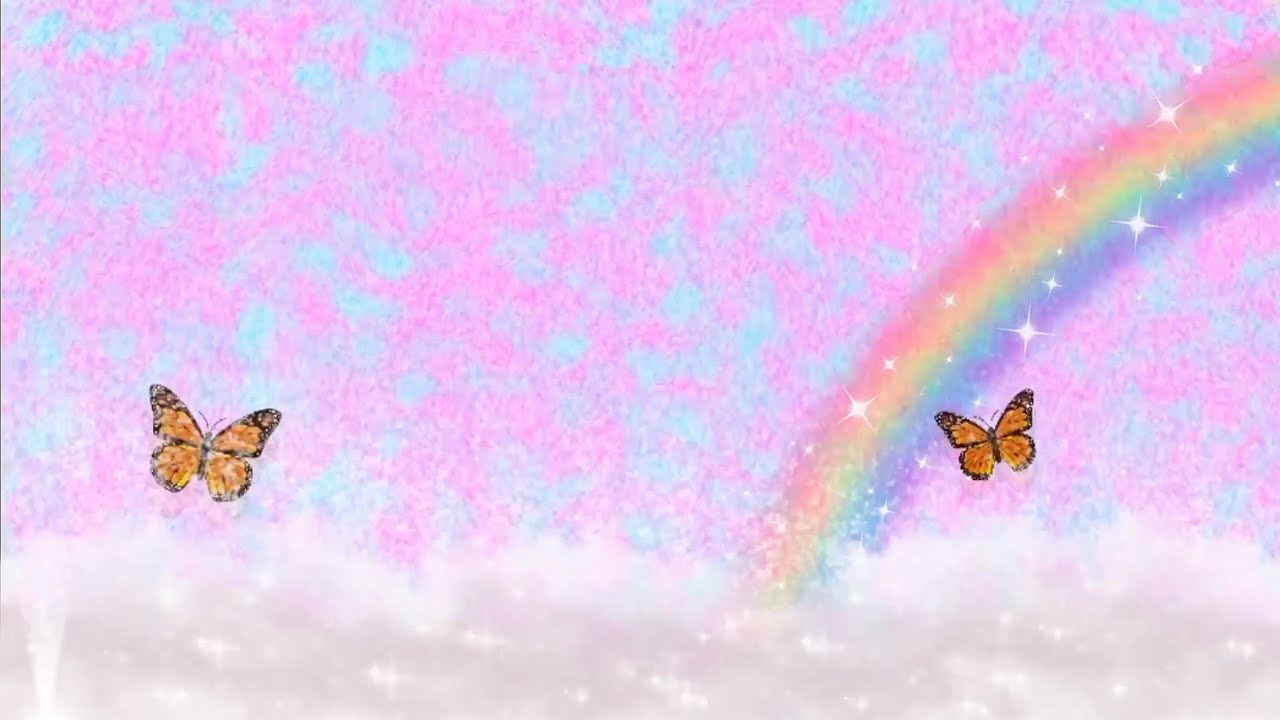 Fondo de video movimiento - rosa y celeste, arcoiris y mariposas