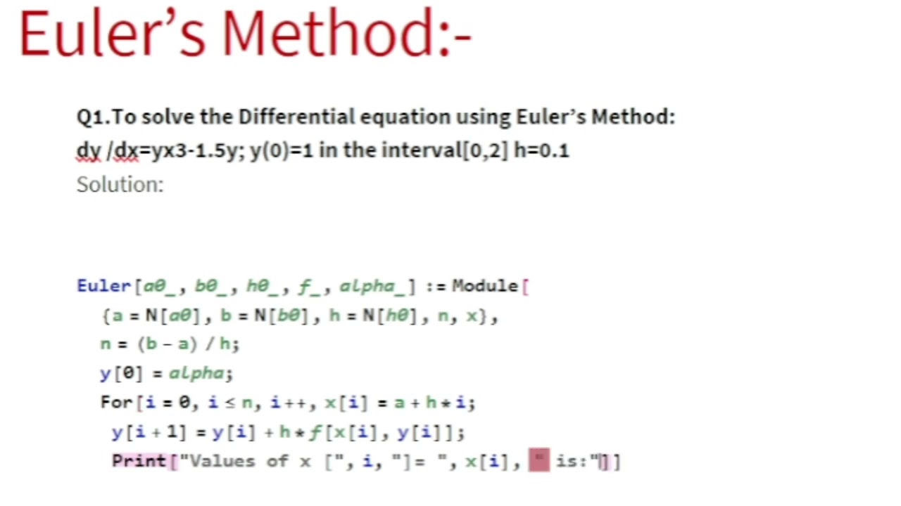 Euler's Method , Solving Differential Equation using Wolfram Mathematica | Numerical Methods