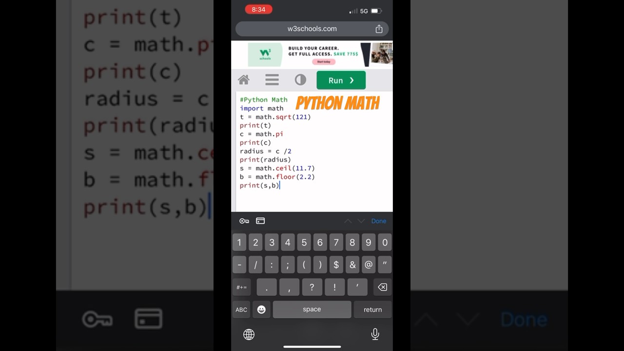 Working with Python Math Module #coding #python #shorts
