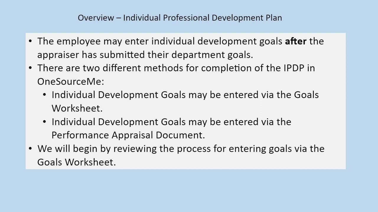 IPDP Navigation Guide | OneSourceMe Performance