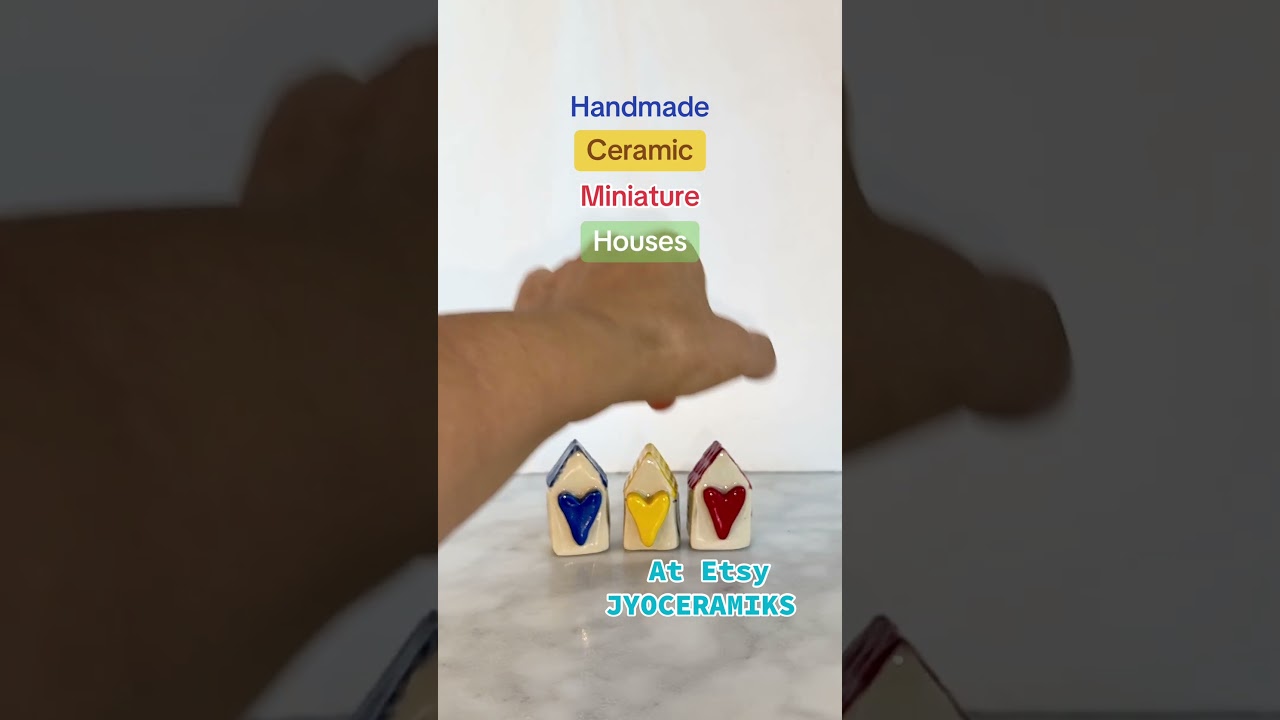 Handmade Ceramic Miniature LOVE ❤️💛💙 Houses at Etsy,   https://jyoceramiks.etsy.com