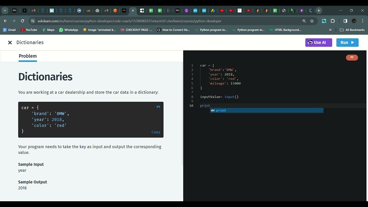 73 Dictionaries | Python Developer | Sololearn