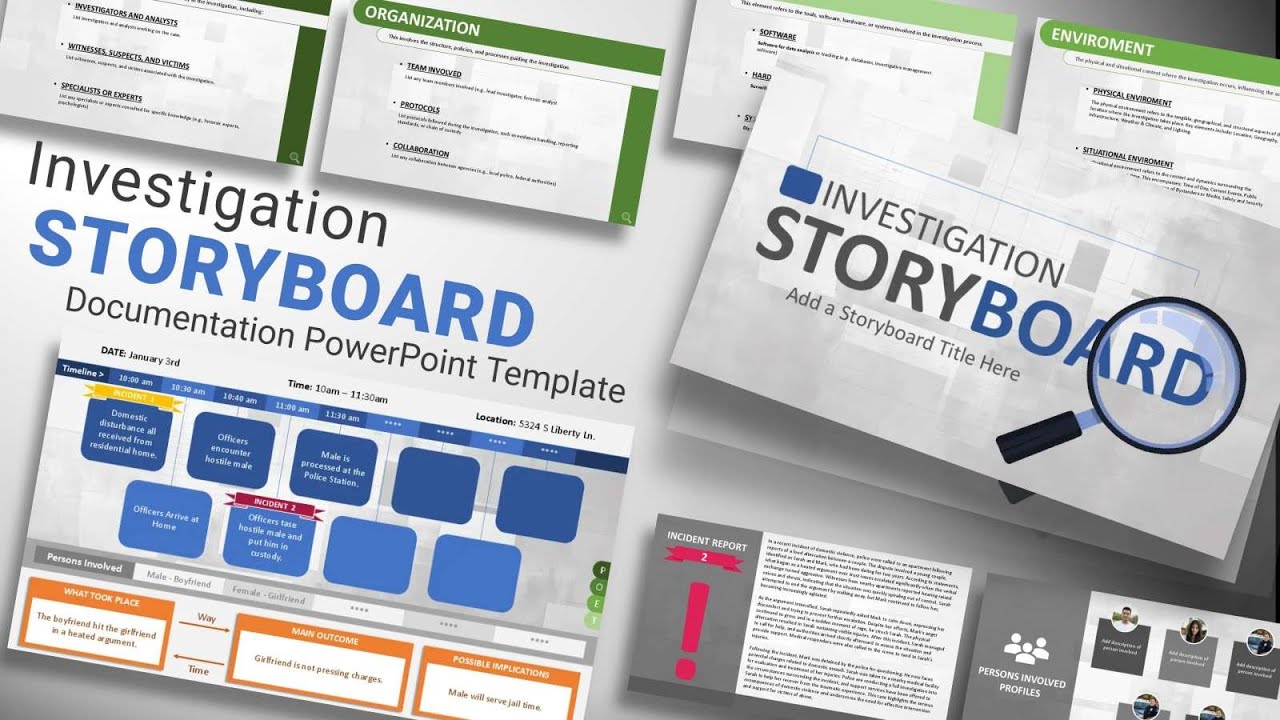 Investigation Storyboard PowerPoint Template — Interactive Crime Scene Presentation