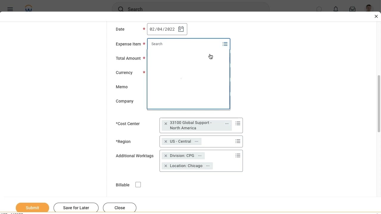 Create an Expense Report in Workday
