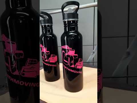 Neon pink and gloss black water bottles