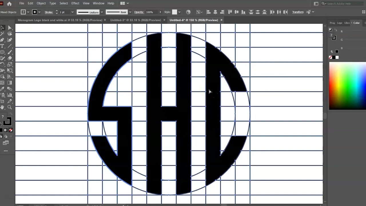 How to design a letter logo (monogram) using line grid in Adobe Illustrator