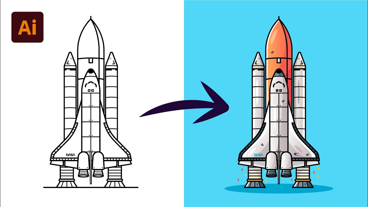Adobe Illustrator Tutorial: How to draw a Rocket Vector (HD)