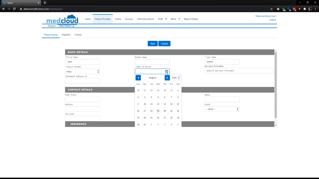 MedCloud Software Create Patient