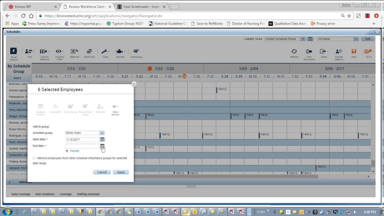 Creating schedule groups in Kronos