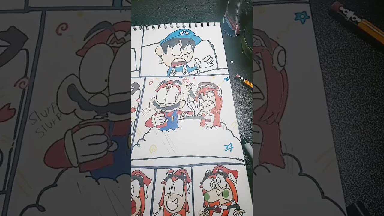 Fan-Made Smg4 Drawing short: Mario and Meggy Fighting with the McDonald's cup.