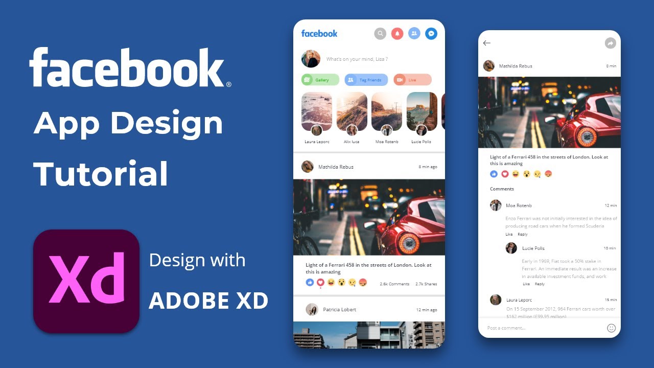 Facebook App UI UX Design Tutorial in Adobe XD - Prototype and Animation