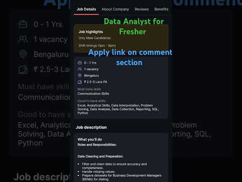 Data Analyst for Fresher #dataanalyticsjobs #remotejobs #workfromhome #analyst
