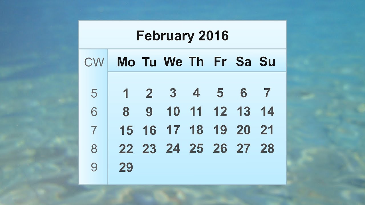 February 2016 Calendar