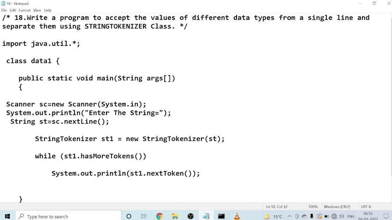 (18).Using STRINGTOKENIZER Class in java