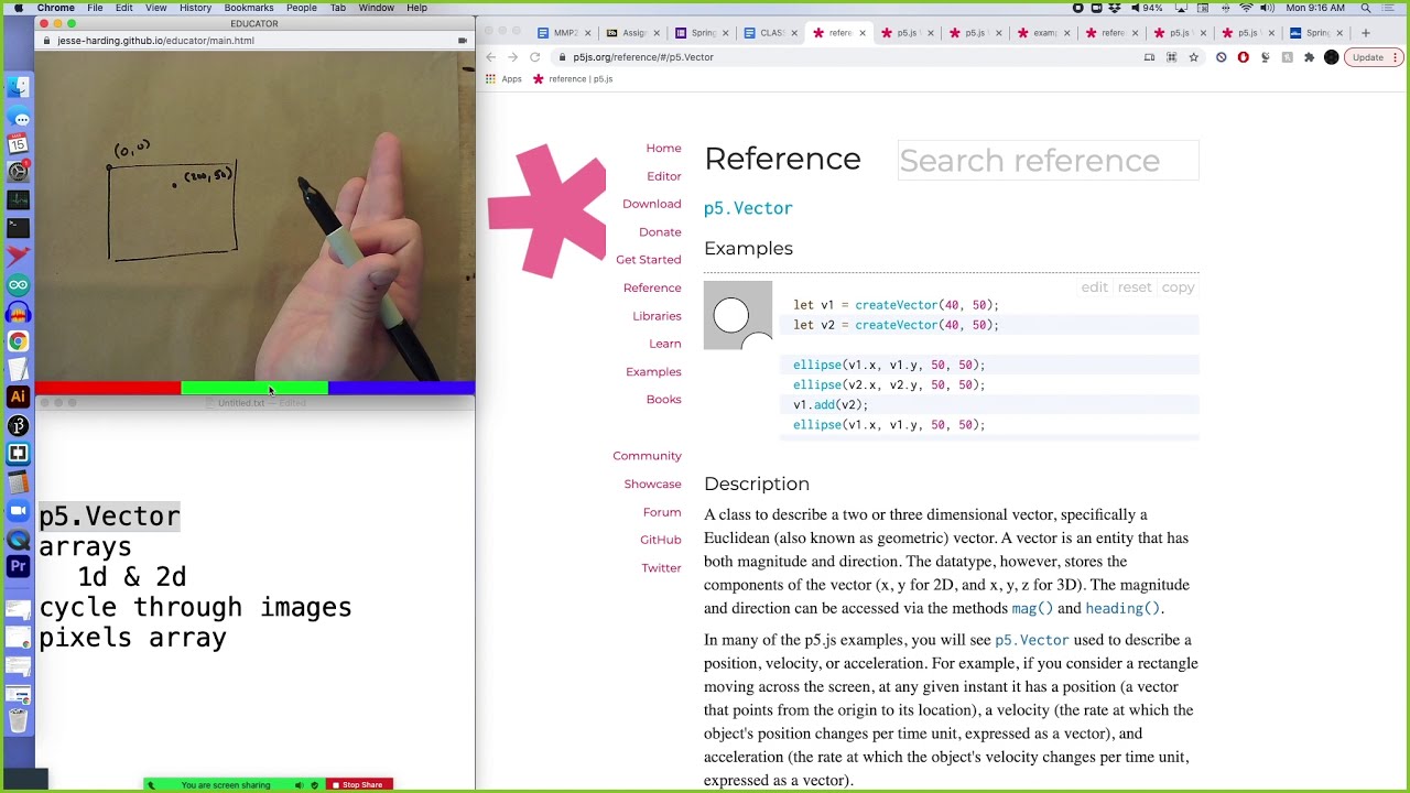 p5.js: vectors & arrays