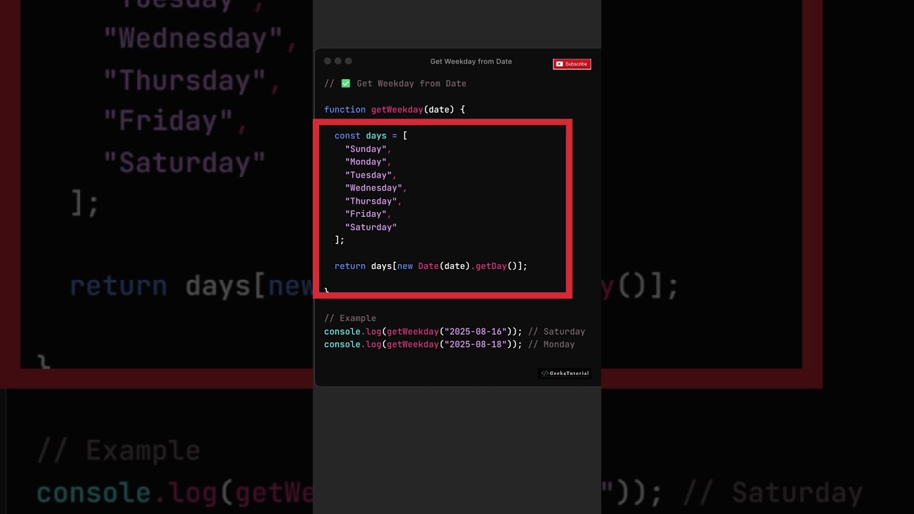 How to Get Weekday from any Date in JavaScript | Quick Tip | #shorts #javascript