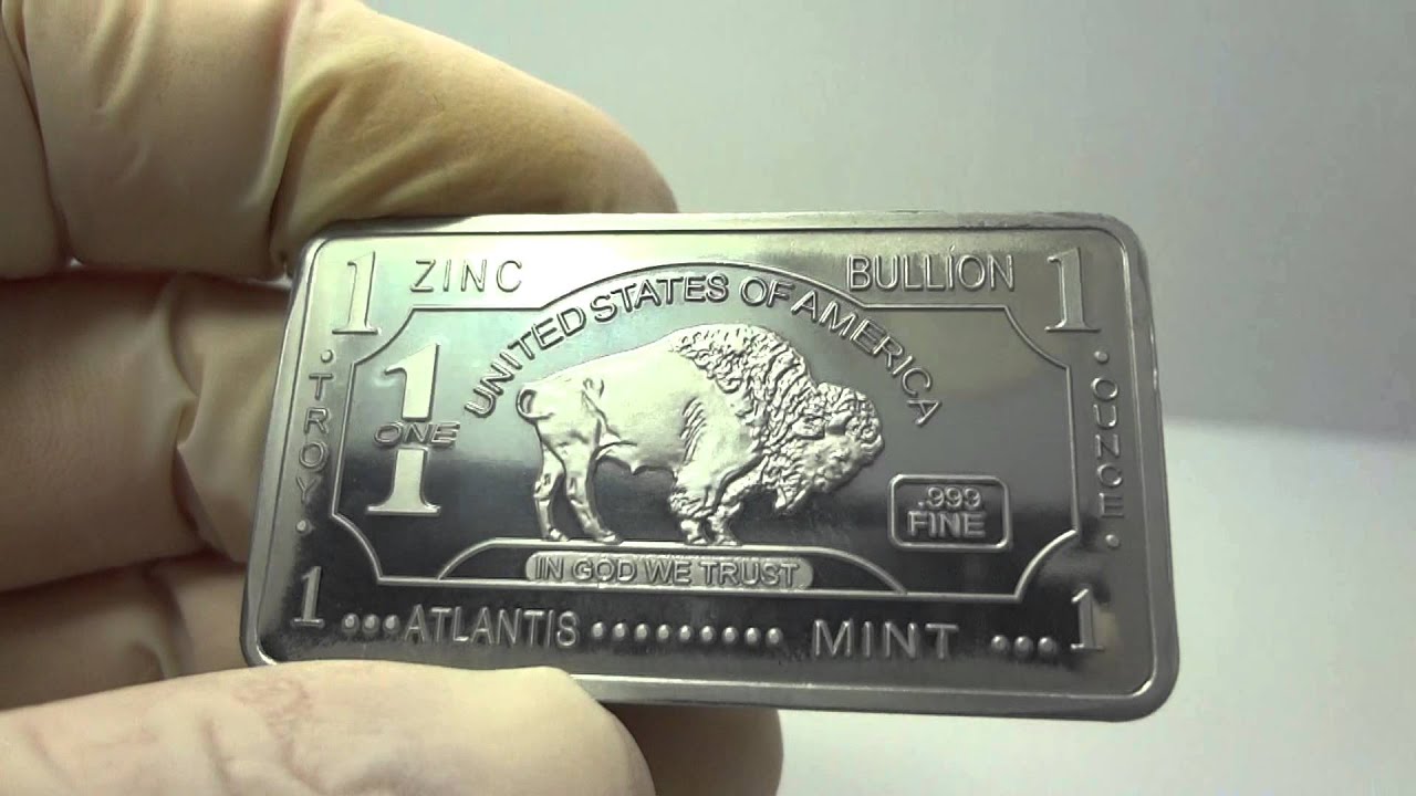 1 oz zinc buffalo bullion bar .999 fine