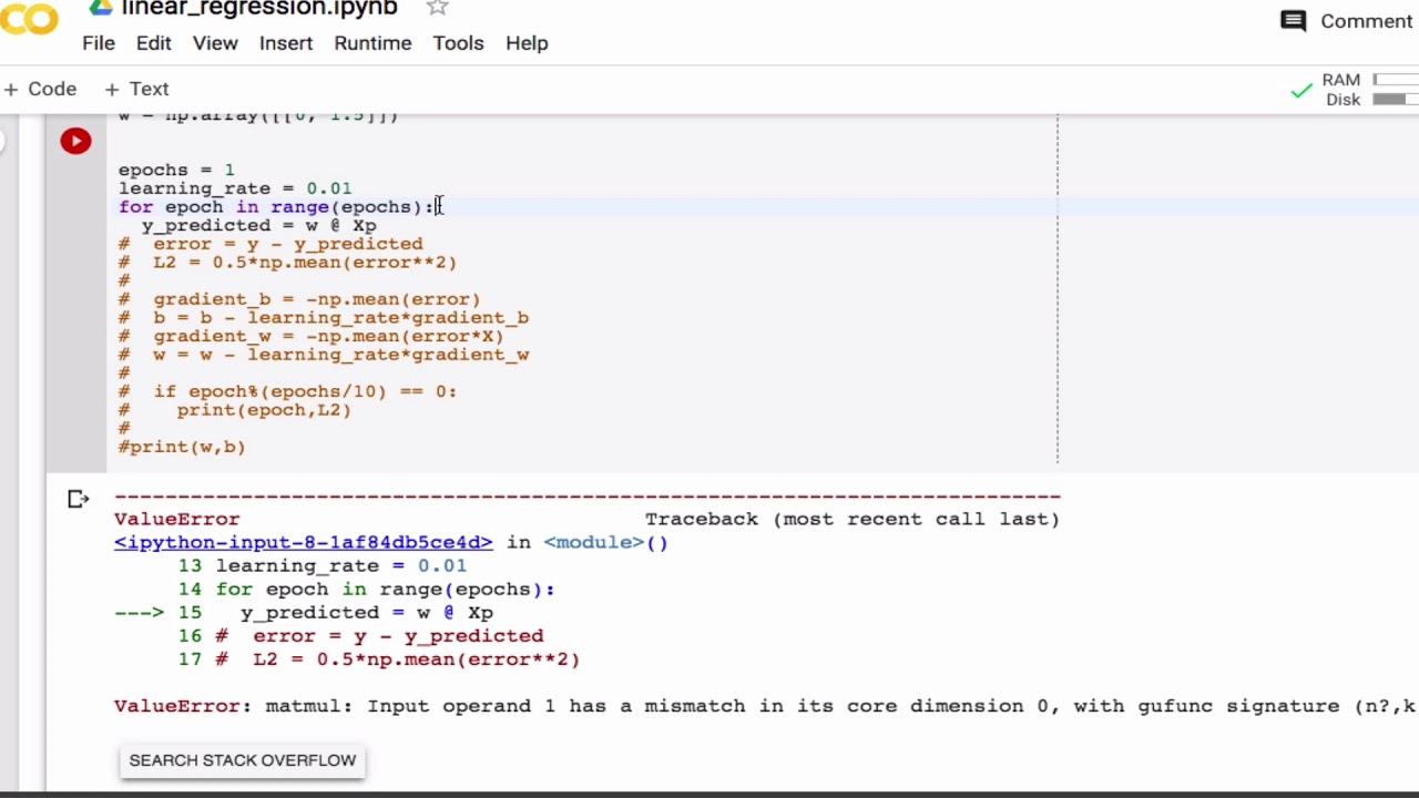 Linear Regression: Refactor using matrices