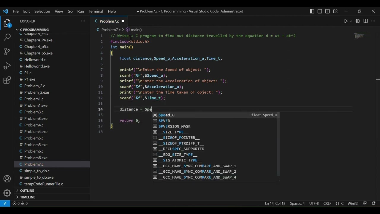 Problem: Distance Calculation | C-Programming | Visual Studio Code | Problem Solver | #cprogramming.