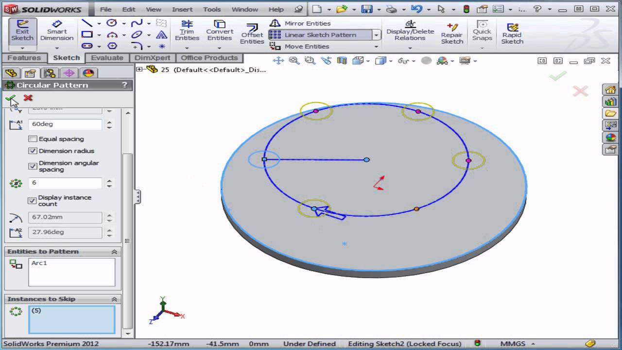 SolidWorks Tutorial - Lesson 25: Circular Sketch Pattern