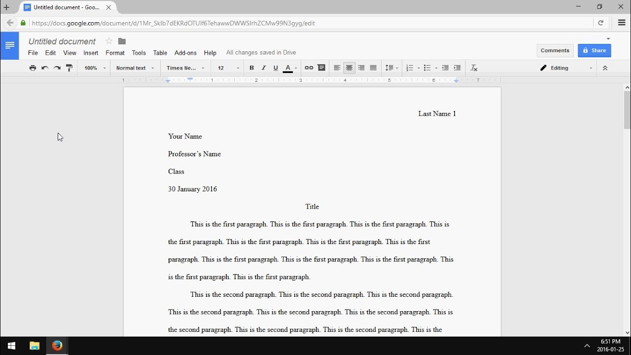 Google Docs: MLA Format Essay (2016)