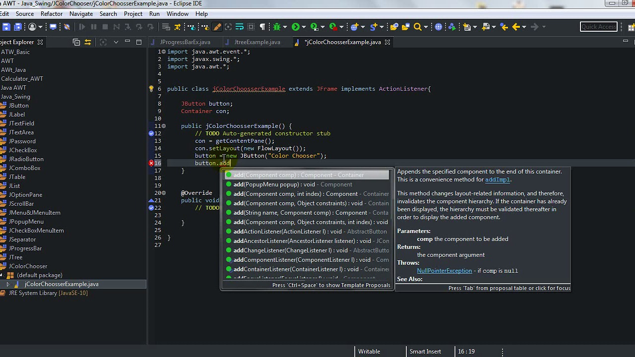 21. JColorChooser Java Swing Tutorial without voice