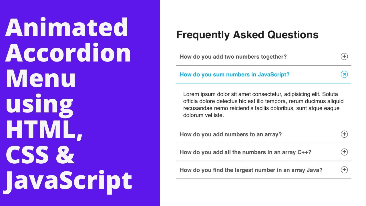 Create Simple Accordion Menu using HTML, CSS & JavaScript